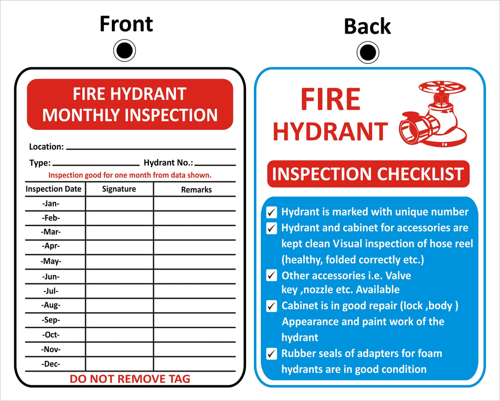 Fire Hydrant Inspection Checklist Sign – Safe-T